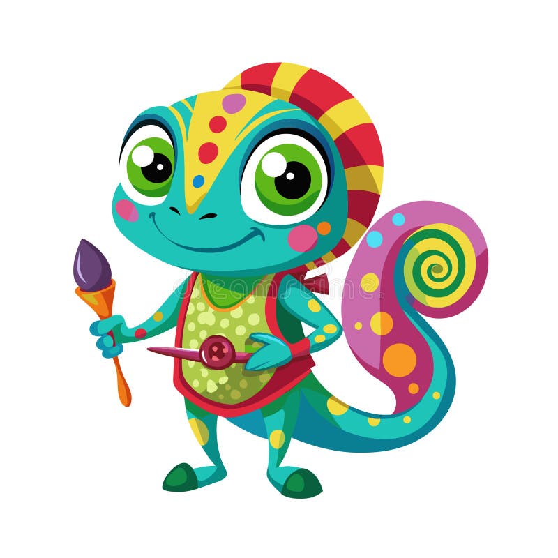 Cleo the Crafty Chameleon Character Design Stock Vector - Illustration ...