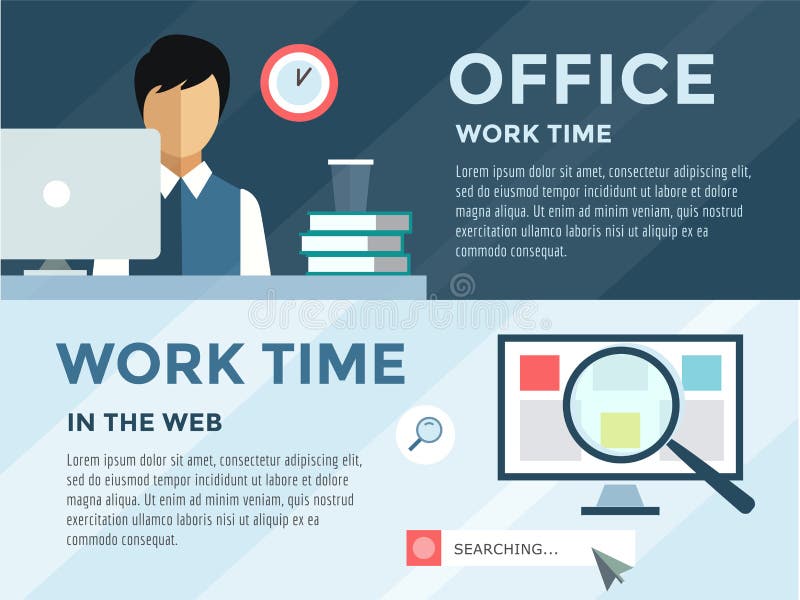 Clerk in Office Infographic. Work, Time, Loupe and Stock Vector ...