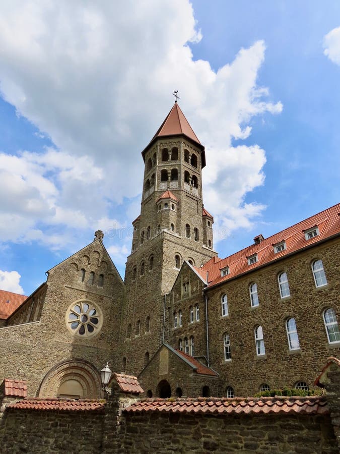 Clervaux Abbey from street stock image. Image of benedictine - 187399885