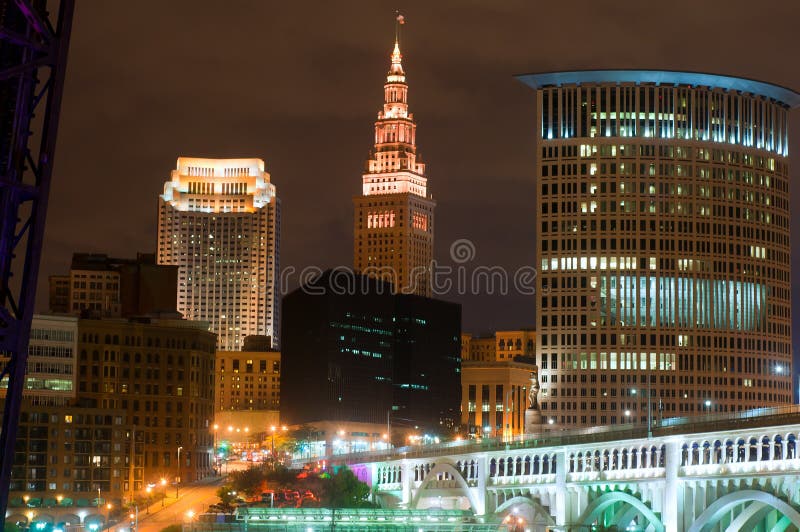Cleveland at night stock photo. Image of midwest, horizontal - 16282182