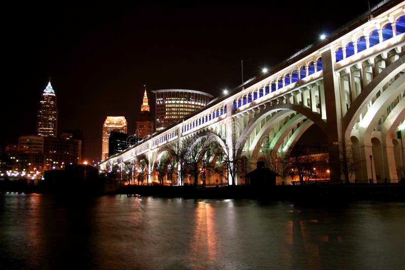 Cleveland at night stock photo. Image of midwest, horizontal - 16282182