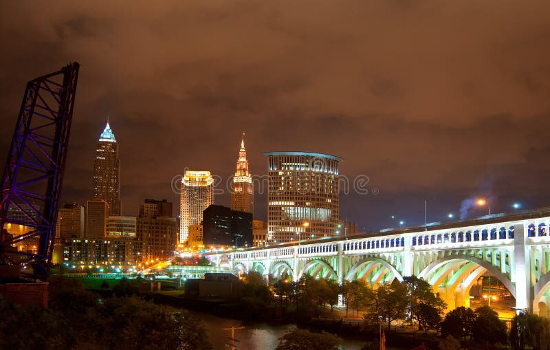 Cleveland at night stock photo. Image of midwest, horizontal - 16282182