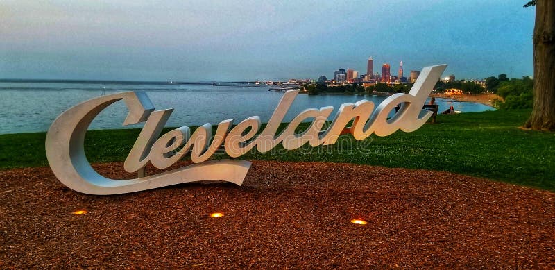 Cleveland Sign Overlooking the Cityscape of Downtown Cleveland,Ohio ...