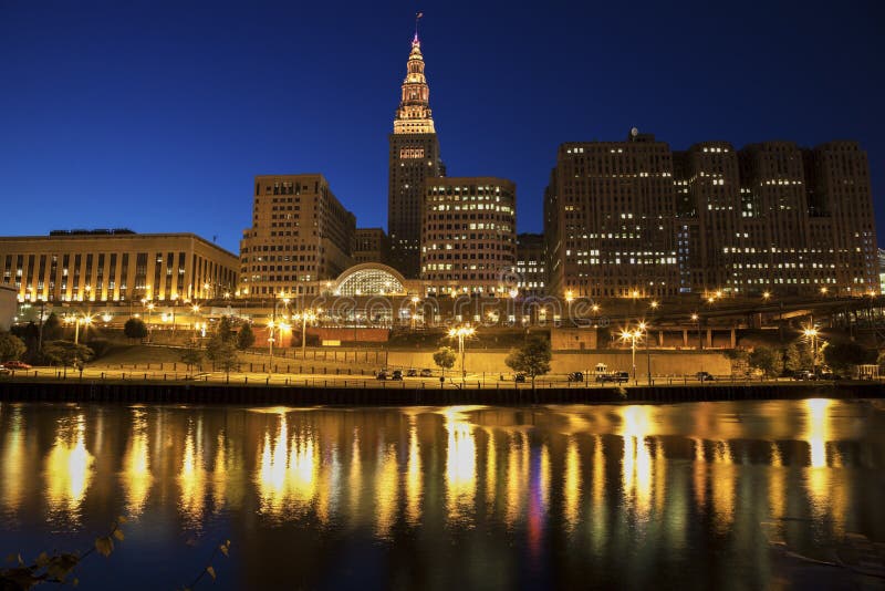 Cleveland skyline at night stock photo. Image of downtown - 88858108