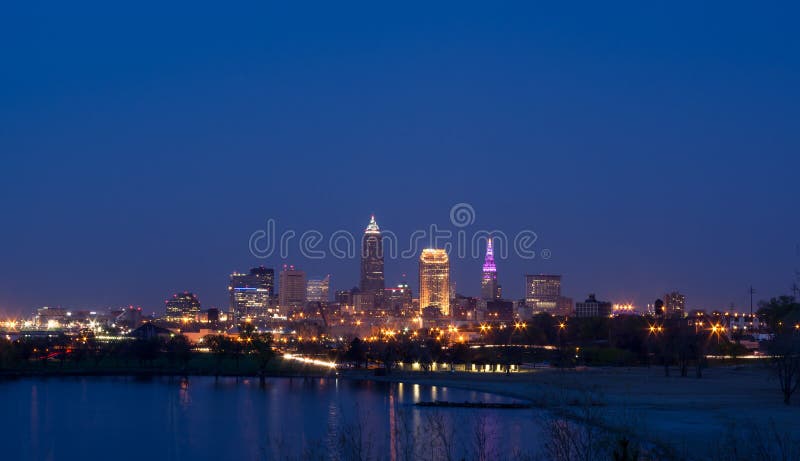 Cleveland Skyline at night stock photo. Image of front - 72203144