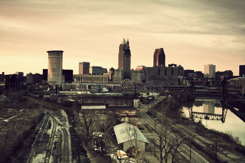 Cleveland during sunset stock image. Image of city, ohio - 20128333