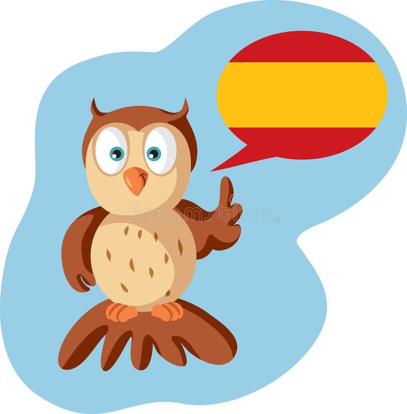 Smart Owl Speaking Spanish Language Vector Cartoon Illustration Stock ...