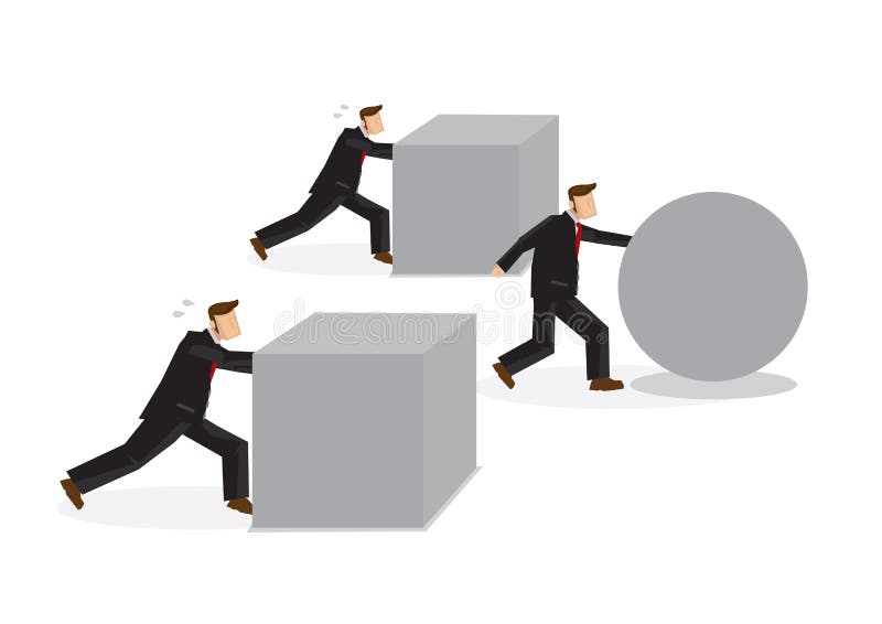 Clever Businessman Pushing Sphere while the Others are Pushing Boxes ...