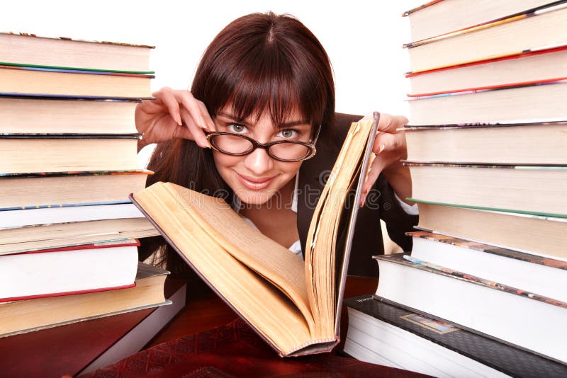 Clever Girl with Group Book. Stock Image - Image of business, brown ...