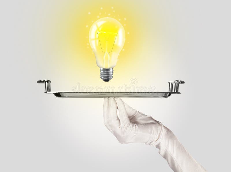 Clever Idea Concept with Bulb on Tray Stock Photo - Image of modern ...