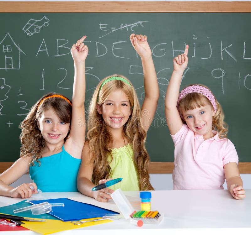 Students with Clever Children Girl Raising Hand Stock Photo - Image of ...