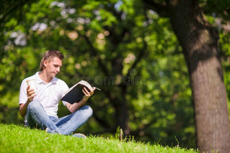 Clever Man in Park Outside Write Down His Thoughts Stock Photo - Image ...