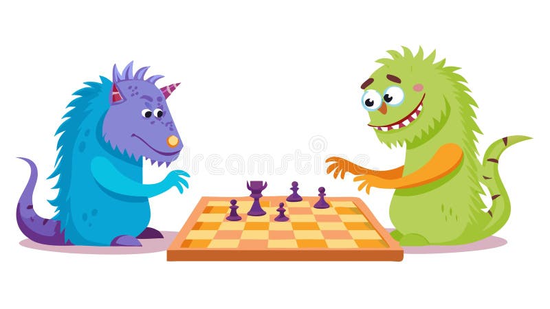Clever Monsters Playing Chess Board Game Vector, Vector Design ...