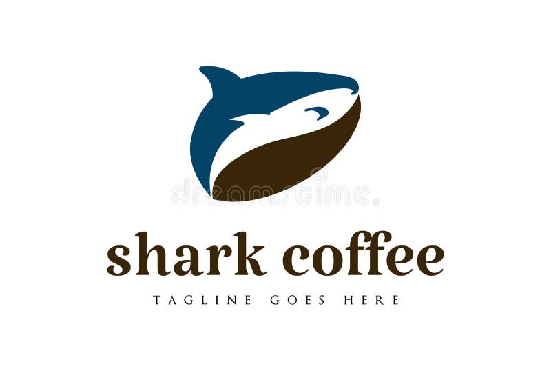 Clever Ocean Blue Shark Fish with Coffee Bean for Beach Cafe Logo ...