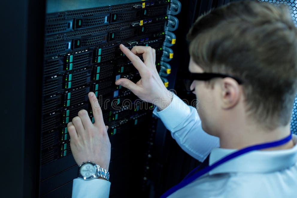 Clever Operator Pressing Right Buttons Stock Image - Image of digital ...