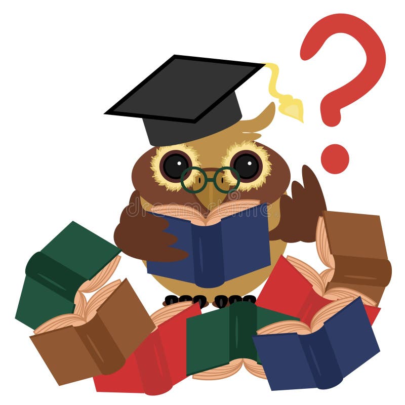 Clever owl with books stock vector. Illustration of knowledge - 15890462