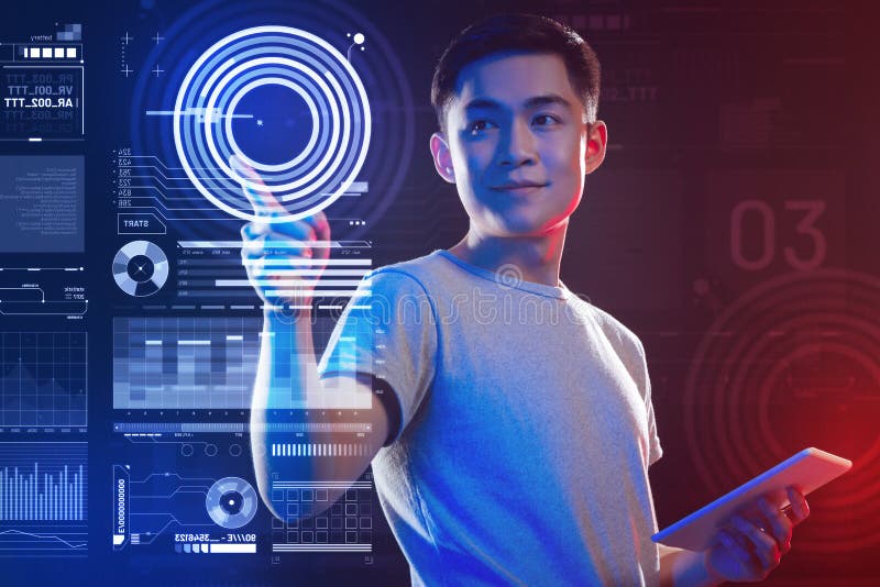 Clever Programmer Pointing To the Screen and Feeling Satisfied Stock ...