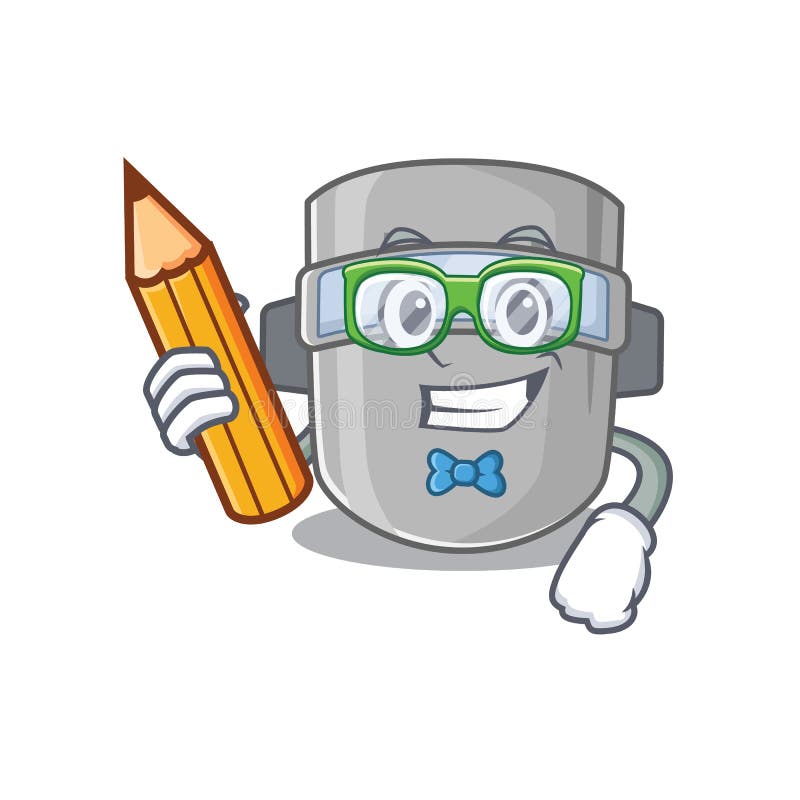 A Clever Student Welding Mask Cartoon Character Study at Home Stock ...