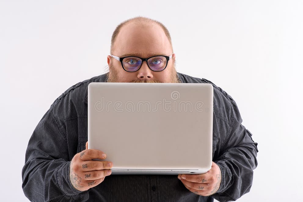 Clever Thick Guy Using Computer Stock Photo - Image of laptop, career ...