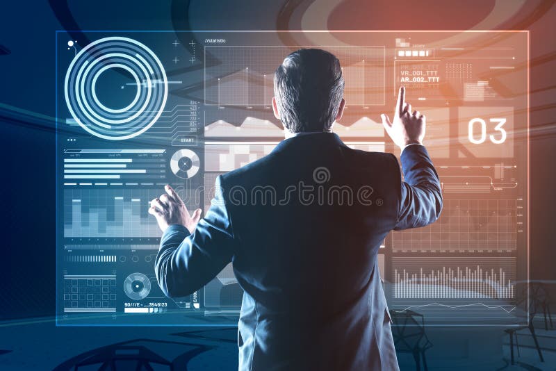 Clever Web Designer Standing in Front of a Transparent Screen and ...