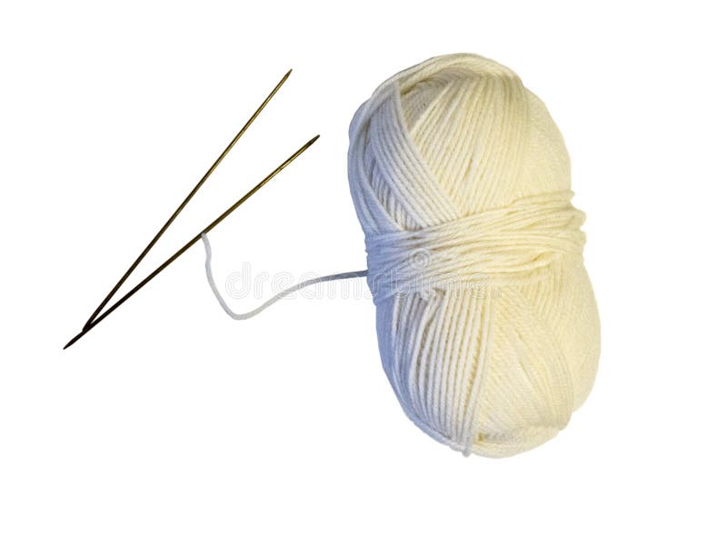 Clew of Knitting Thread with Metal Needles Top View Isolated on White ...