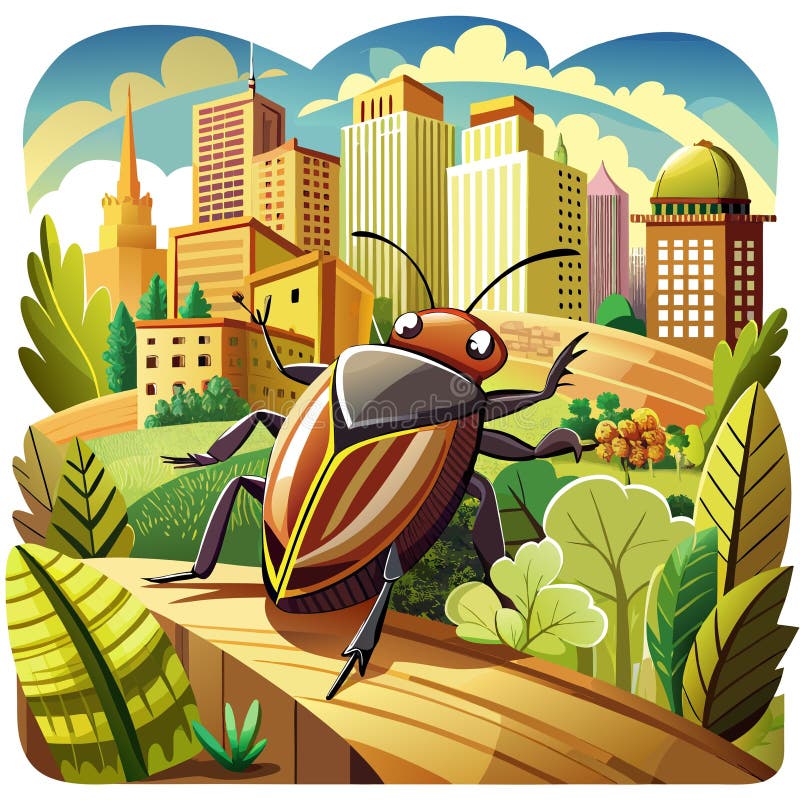 Click Beetle Bug Strong Rests City Vector Stock Illustration ...