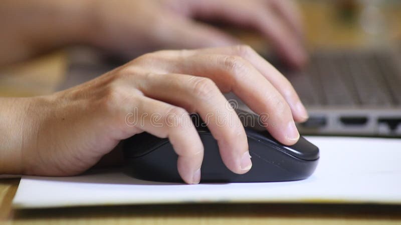 Click Black Computer Mouse on a Work Desk. Working with a PC or Laptop ...