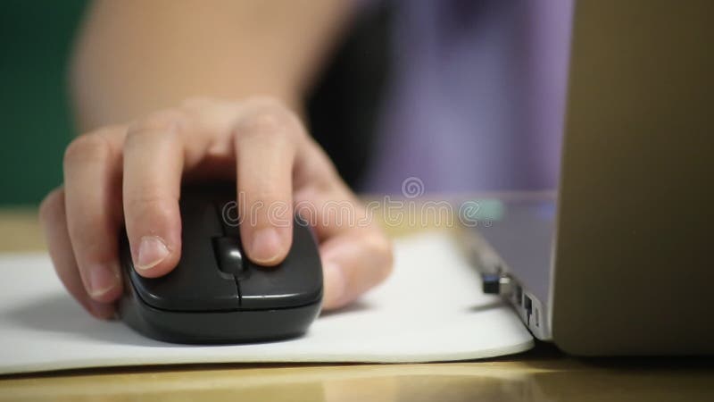 Click Black Computer Mouse on a Work Desk. Working with a PC or Laptop ...