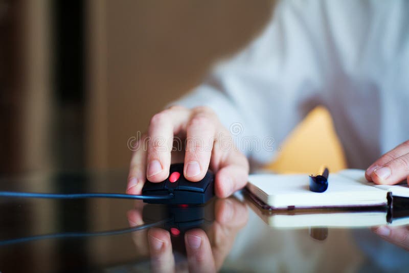 Click stock image. Image of computer, hand, desk, male - 61359189