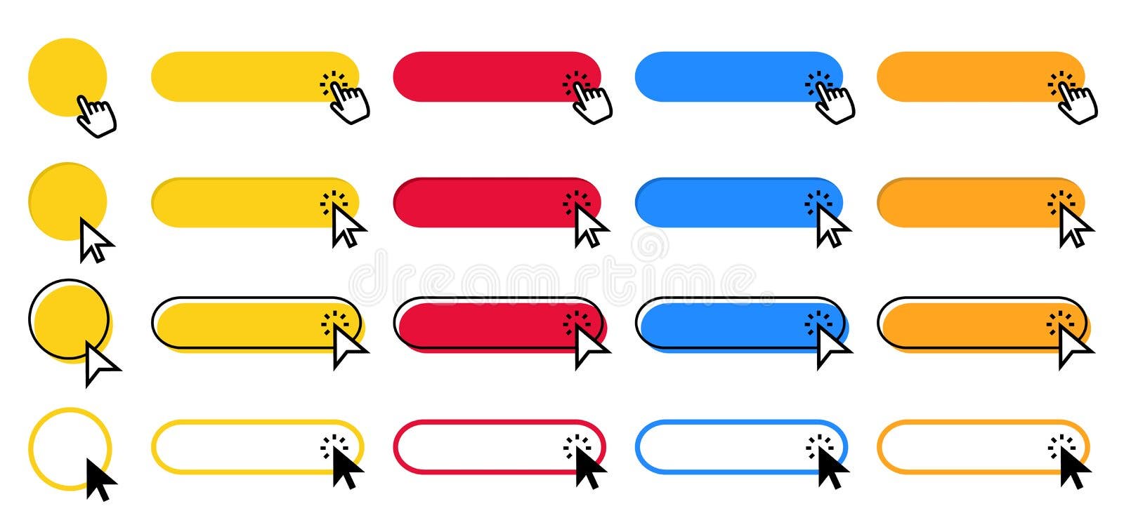 Pointer Click Icon. Clicking Cursor, Pointing Hand Clicks and Waiting Loading Icons Vector ...