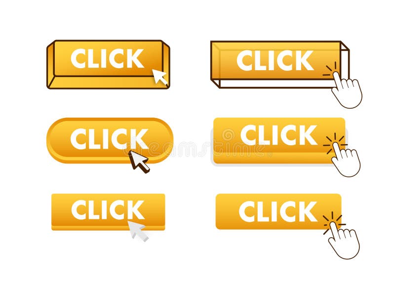 Click Button with Pointer Clicking. Click Web Buttons Set. User Interface Element in Flat Style ...