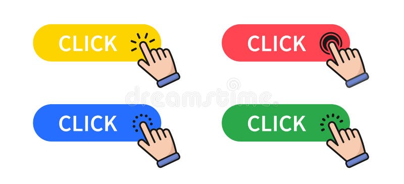 Click Button Set with Hand Clicking Icon. Stock Vector - Illustration ...