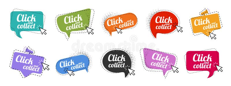 Click and Collect Concept Speech Bubbles - Different Colorful Vector ...