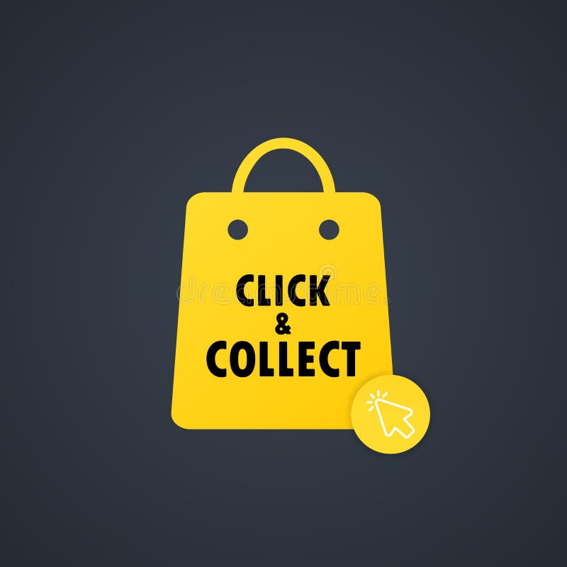 Click and Collect Icon. Vector Sign. Shopping Bag with Mouse Pointer ...