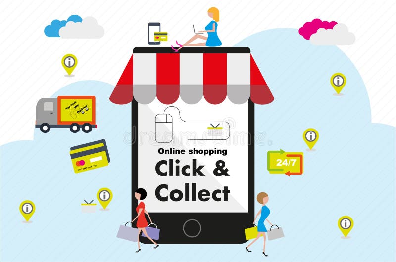 Click & Collect Internet Shopping Consept Stock Vector - Illustration ...
