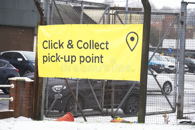 Click and Collect Store Sign at Entrance Stock Image - Image of hassle ...
