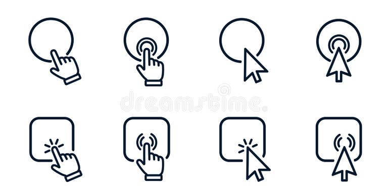 Click Cursor Set Button with Hand Pointer Clicking. Click Here Web Button Sign Stock Vector ...