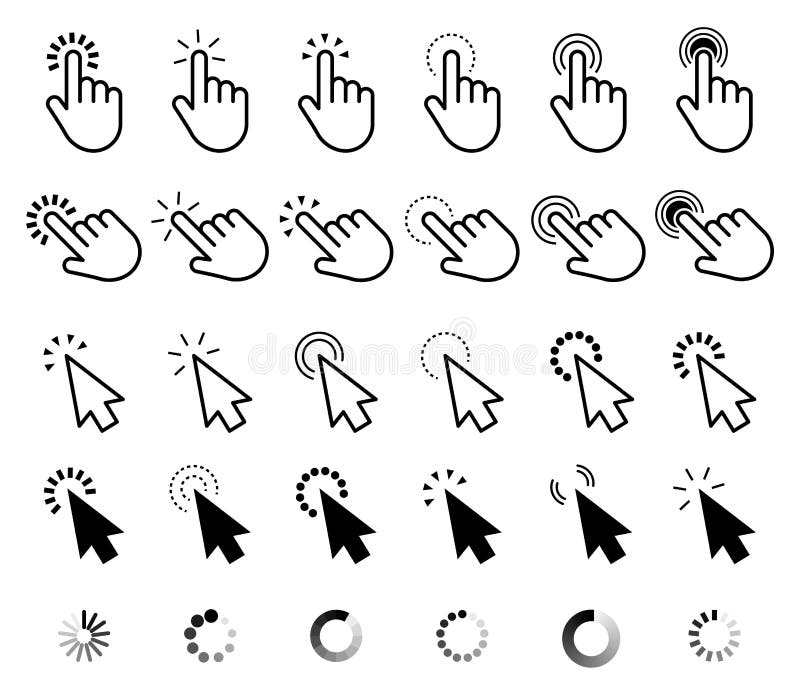 Click Cursor Set. Computer Pointer Hand and Arrow Icon. Press Pick Action Element. Vector Web ...