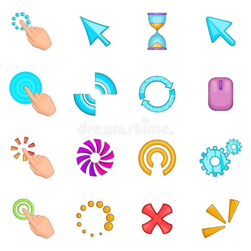 Click Cursors Icons Set, Cartoon Style Stock Vector - Illustration of ...