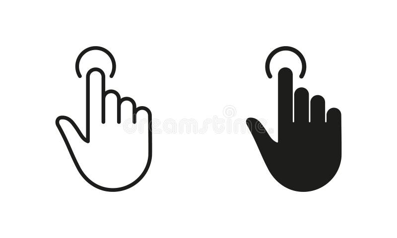 Click Gesture, Hand Cursor of Computer Mouse Line and Silhouette Icon ...