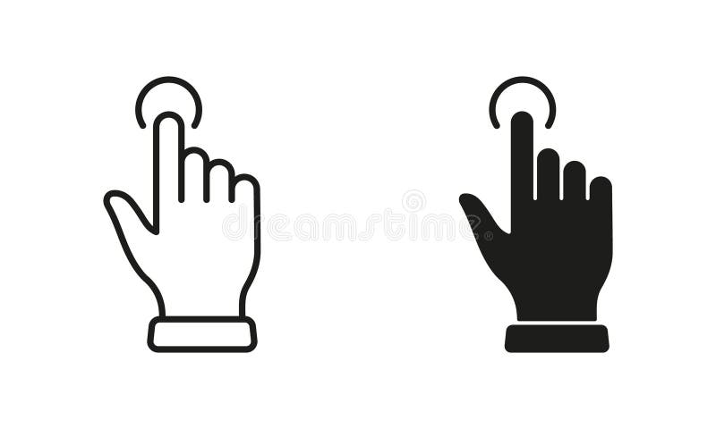 Click Gesture, Hand Cursor of Computer Mouse Line and Silhouette Icon ...