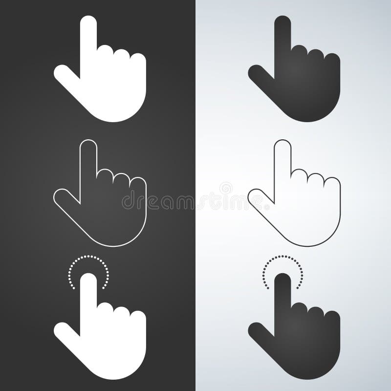 Click Hand Icon Set, Click Hand Icon , Flat Design. White and Black ...