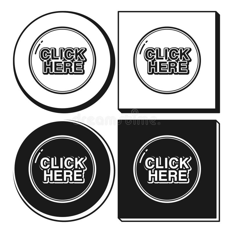 Click Here Button Flat Black and Outline Style Stock Vector ...