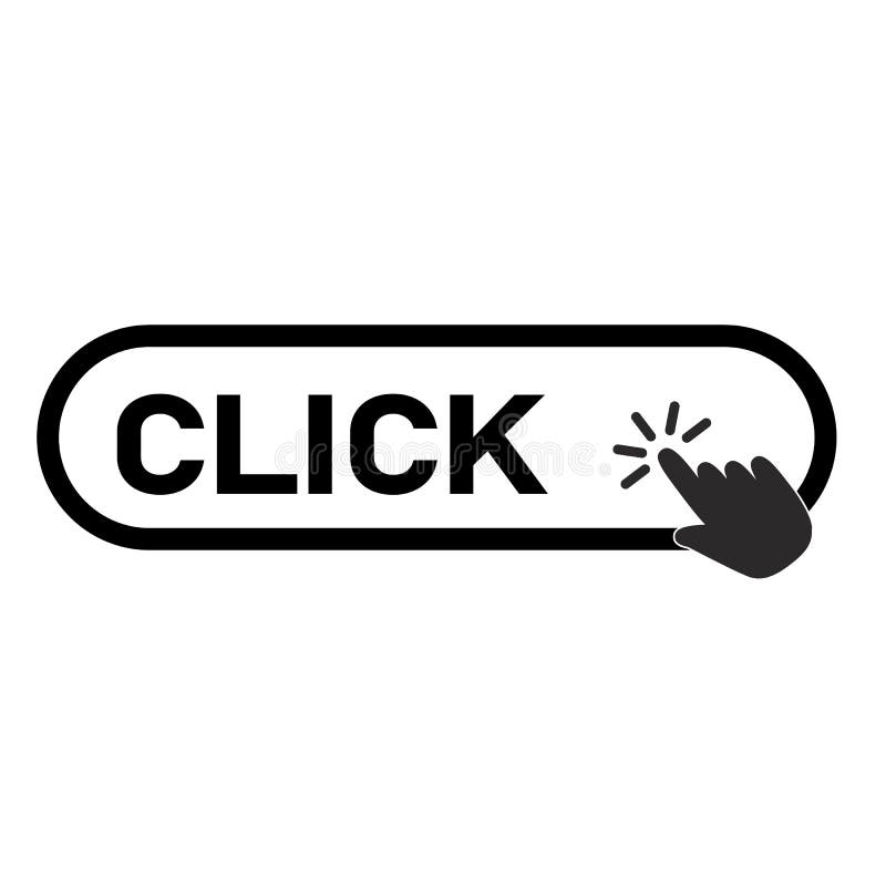 Click Here Button with Hand Icon on White Background. Flat Style. Click ...