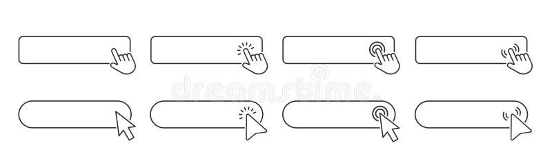 Click Here Button With Hand Or Mouse Cursor Click Action Button Hand Pointer Icon With Search