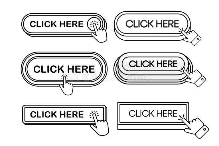 Click Here Button with Hand or Mouse Cursor. Click Buttons Collection ...