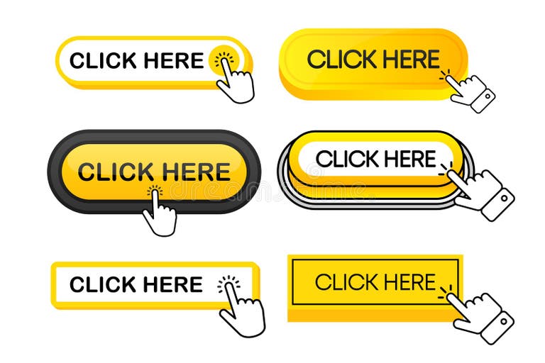 Click Here Button with Hand or Mouse Cursor. Click Buttons Collection ...