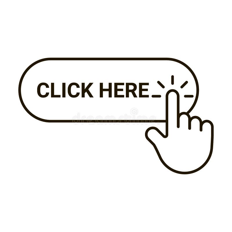 Click Here Button with Hand Pointer Clicking, Editable Outline Icon ... Click Here Button with Hand Pointer Clicking, Editable Outline Icon ...