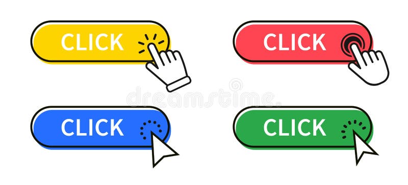 Click Here Button with Mouse Cursor. Set for Button Website Design. Computer Mouse Click Cursor ...