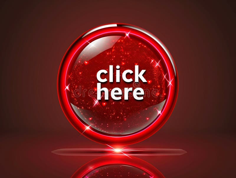 Click Here Button with Red Reflection Stock Photo - Image of sphere ...